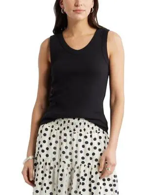 Caslon V-Neck Ribbed Cotton Tank Black