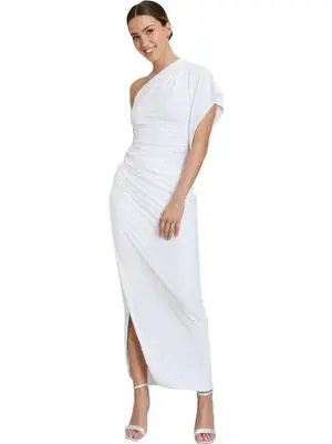 SIX STORIES Asymmetric Draped Occasion Dress - White