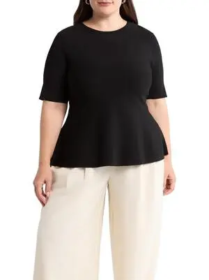 Nordstrom Short Sleeve Peplum Sweater Black