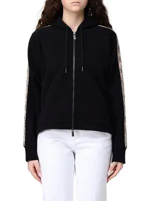 Burberry Cotton Hoodie With Check Bands - Black