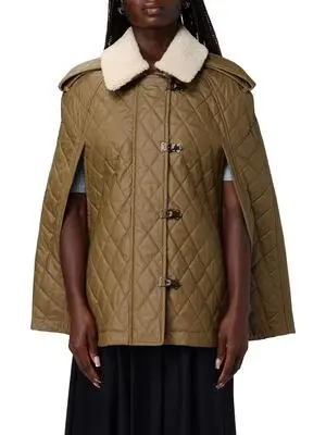 Burberry Quilted Cotton Cape With Shearling Collar - Beige