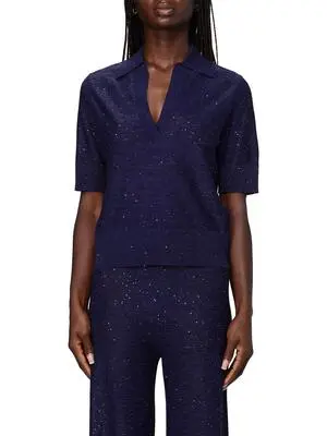 KANGRA Kangra Viscose Knit Polo With Sequin Embellishments Blue
