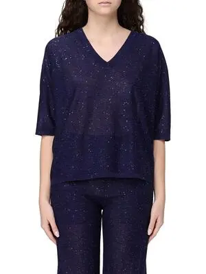 KANGRA Viscose Blend V-neck Top With Sequins - Blue