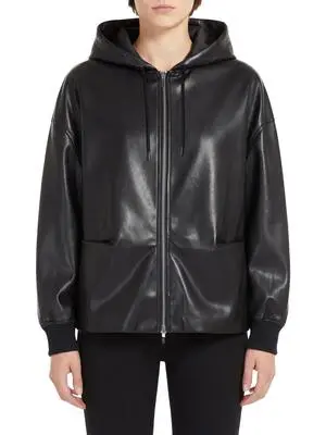 SEMICOUTURE Leather Zip-up Hoodie - Black