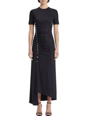 Rabanne Asymmetrical Button Detailed Midi Dress - Black