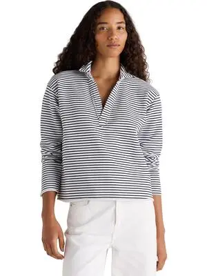 Quince Organic French Terry Henley Navy/white