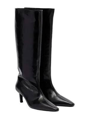 JUDE Leather Knee-high Pointed Toe Boots - Black