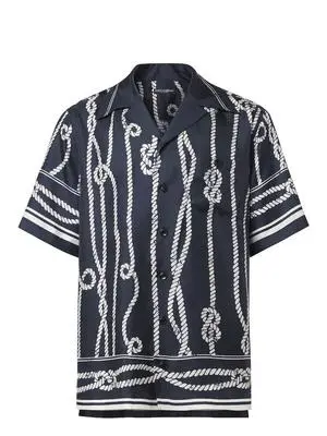 Dolce & Gabbana Printed Silk Bowling Shirt - Blue