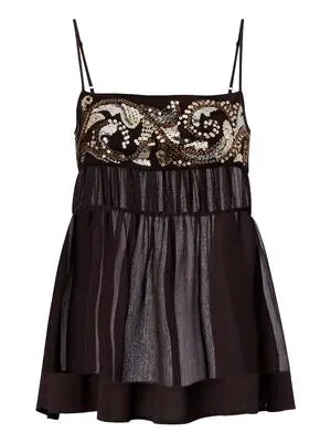 XU ZHI Sequined Chiffon Top - Brown