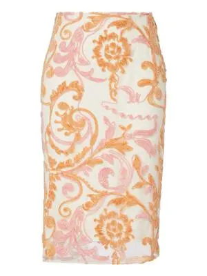 XU ZHI Embroidered Velvet And Tulle Midi Skirt - Orange