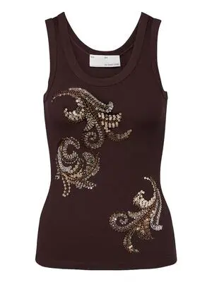 XU ZHI Ribbed-knit Sequin Embellished Tank Top - Brown