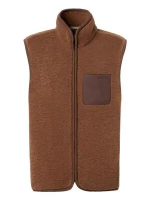 Moncler Leather-Trimmed Teddy Vest Brown