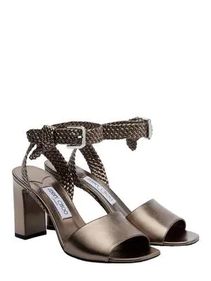 JIMMY CHOO Rori Metallic Leather Sandals Silver