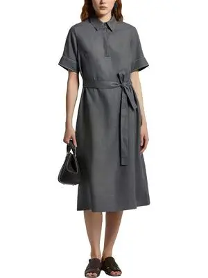Peserico Polo-collar Belted Midi Dress - Blue