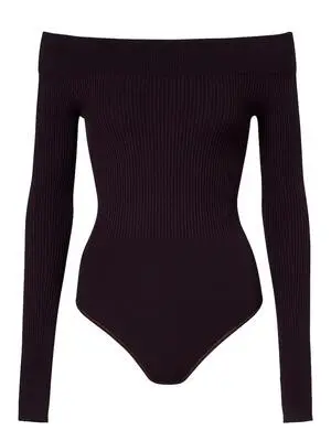 Alaïa Ribbed-knit Off-the-shoulder Bodysuit - Purple