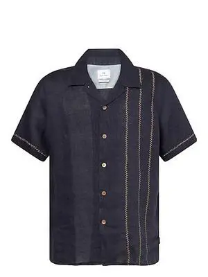 Paul Smith Embroidered Stripe Linen Shirt - Blue