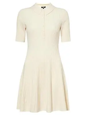 Paige Rib-knit Mini Dress With Collar - Ecru