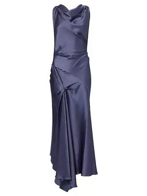 Victoria Beckham Twisted-shoulder Satin Midi Dress - Eclipse