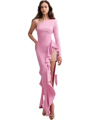 MILLA One-shoulder Ruffle-trimmed Maxi Dress - Pink