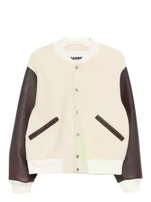 JIL SANDER Bomber Jacket With Leather Sleeves - Neutrals