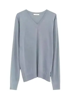 THE ROW V-Neck Long Sleeve Sweater Blue