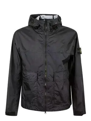 Stone Island Hooded Zip-up Jacket - Black