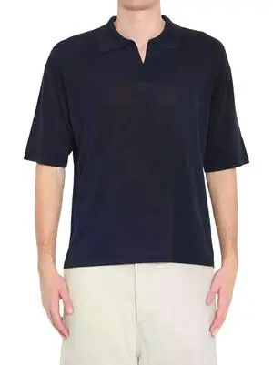 ROBERTO COLLINA Ribbed V-neck Polo Shirt - Blue