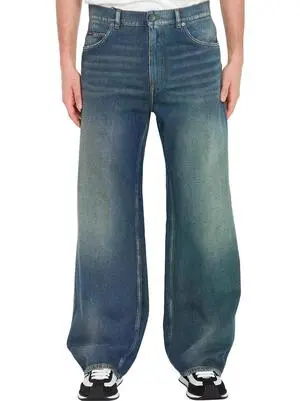 Dolce & Gabbana Wide Leg Jeans With Logo Patch - Blue