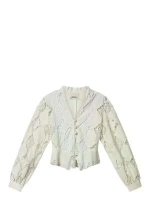 Isabel Marant Étoile ISABEL MARANT "Nina" Broderie Anglaise Cotton Linen Blend Blouse Neutrals