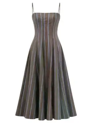 Staud Striped A-line Midi Dress - Grey