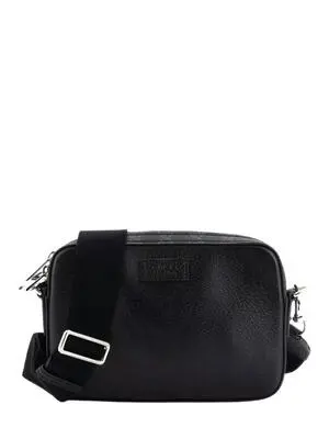 Gucci Camera Bag In Leather And Gg Coated Canvas - Black