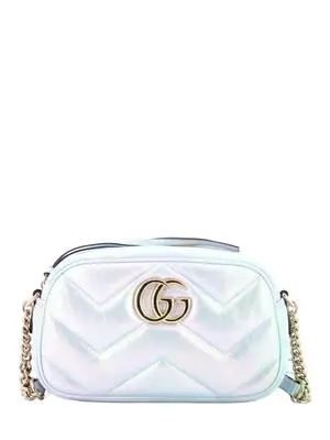 Gucci GG Marmont Chevron Iridescent Leather Small Shoulder Bag Blue