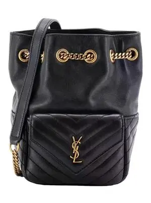 Saint Laurent Joe Matelassé Chevron Leather Mini Bucket Bag - Black