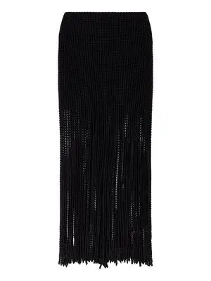 Alaïa Knitted Fringed Midi Skirt - Black