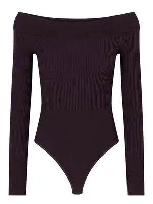 Alaïa Off-the-shoulder Ribbed-knit Bodysuit - Purple