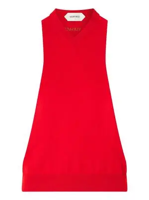 Versace Sleeveless Embroidered Cotton Tank Top - Red