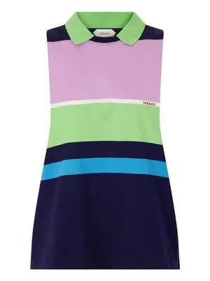 Versace Sleeveless Embroidered Striped Cotton T-shirt - Multi