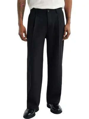 OPEN EDIT Relaxed Pleated Stretch Twill Trousers - Black