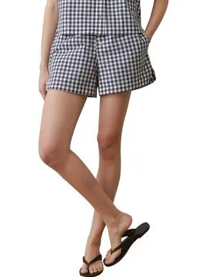 Marine Layer Gingham Cotton Poplin Boxer Shorts - Navy Gingham