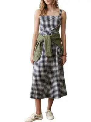 Marine Layer Gingham Pima Cotton Poplin Midi Dress - Navy Gingham