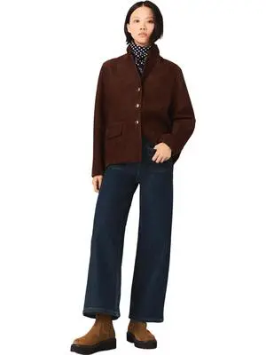 Maje Wide Leg Jeans With Patch Pockets - Navy