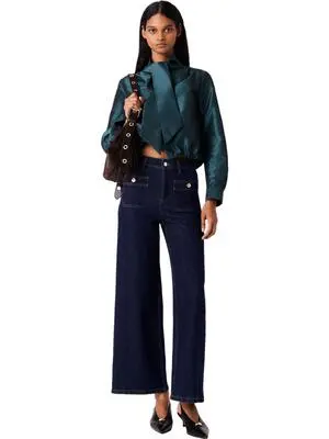 Maje Wide Leg Jeans With Patch Pockets - Navy
