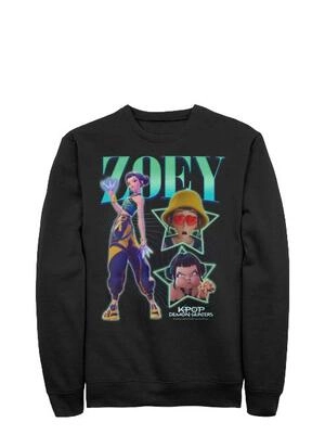 KPOP DEMON HUNTERS Zoey Super Star Logo Long Sleeve Crewneck Sweatshirt - Black