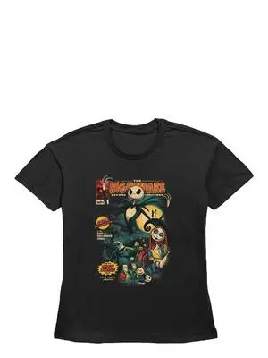 THE NIGHTMARE BEFORE CHRISTMAS Jack And Sally Comic Cover Graphic T-shirt - Black