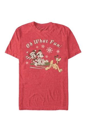 MICKEY & FRIENDS Oh What Fun Sled Short Sleeve Graphic T-shirt - Red Heather