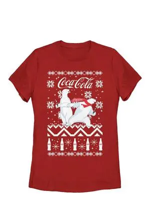 COCA COLA Coca-cola Ugly Christmas Polar Bear Graphic T-shirt - Red