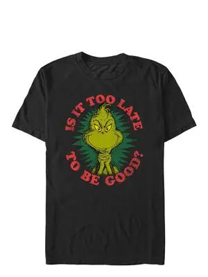 THE GRINCH Dr. Seuss Christmas Is It Too Late To Be Good Graphic T-shirt - Black