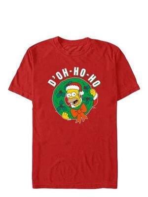 THE SIMPSONS Christmas Homer Doh-ho Wreath Graphic Tee - Red