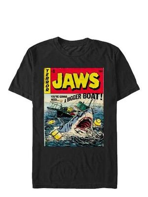 JAWS Retro Comic Book Shark Short Sleeve Graphic T-shirt - Black