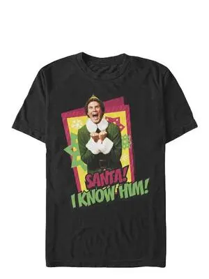 ELF Santa I Know Him Quote Graphic T-shirt - Black